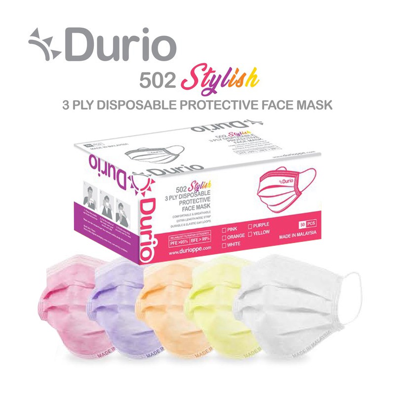 Durio 502 Stylish 3 Ply Surgical Face Mask (50 Pcs) | Shopee Malaysia