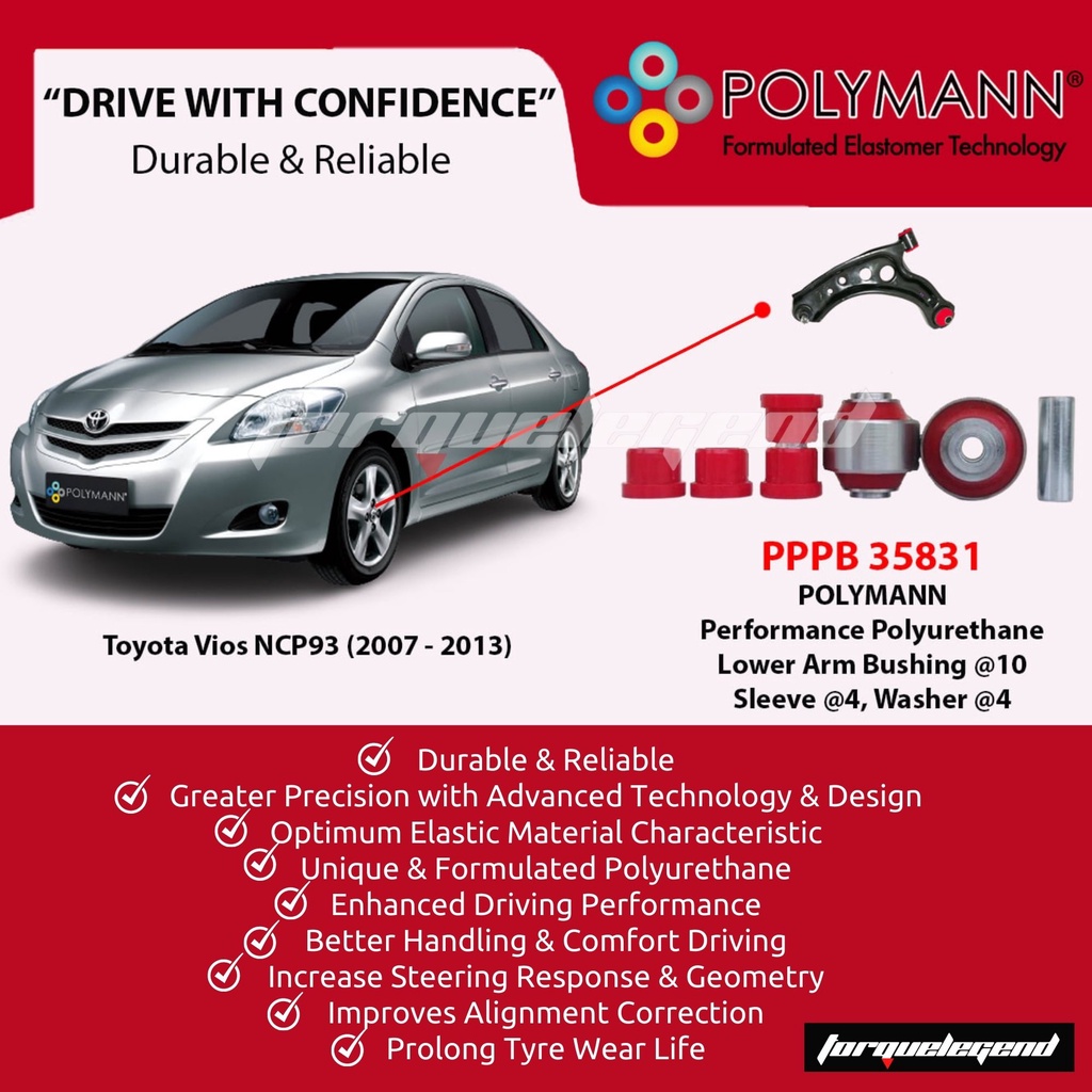 Polymann Toyota Vios NCP93 (07- 13) Performance Lower Arm PU/Steering ...