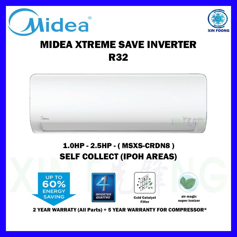 Midea Air Conditioner Inverter R32 1.0HP/1.5HP/2.0HP/2.5HP (MSXS-CRDN8) Aircond For Unit only ...
