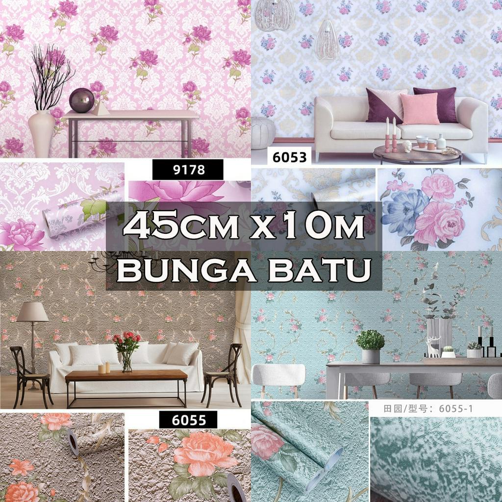 Kertas Dinding Wallpaper Bunga Batu 45cm x 10m Wall Sticker Ruang Tamu ...