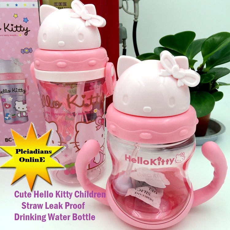 HOMIEE Cute Hello Kitty Children Straw Leak Proof Drinking Water Bottle ...