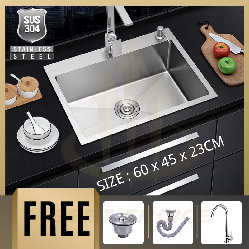 SUS304 SUS304 Stainless Steel 60 / 68CM Single Bowl Kitchen Sink Bowl ...
