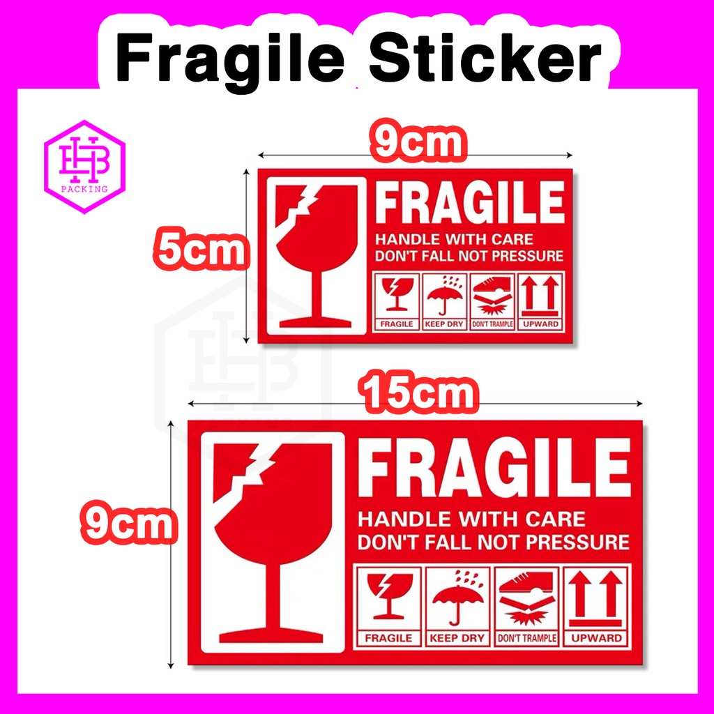 fragile sticker (9 pcs) fragile warning label/mudah pecah pelekat ...