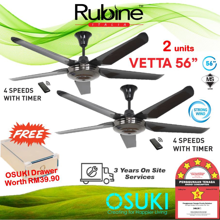 Rubine Vetta Ceiling Fan (2 x 56") [Free OSUKI Drawer] RCF-VETTA56-5B | Shopee Malaysia