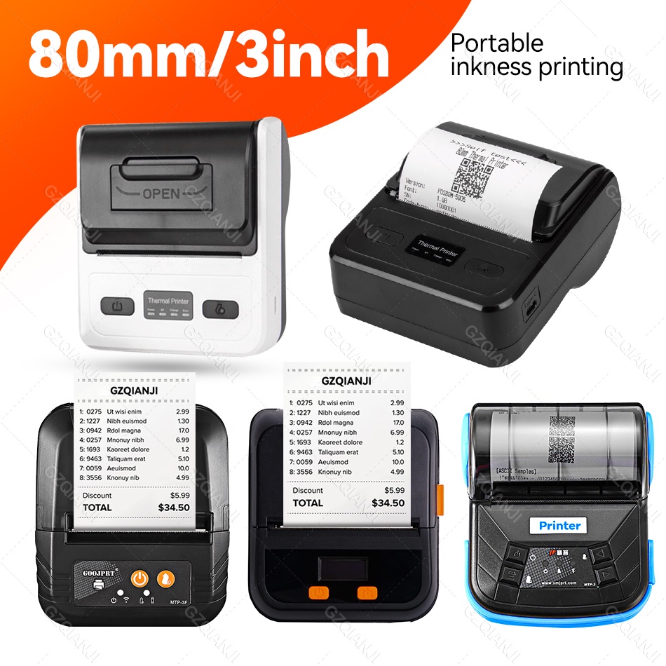 GOOJPRT 3 Inch Portable Thermal Printer 80mm POS Machine System Bill ...