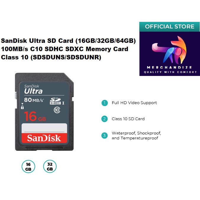 Ready Stock SanDisk Ultra SD Card (16GB/32GB/64GB) 100MB/s C10 SDHC ...