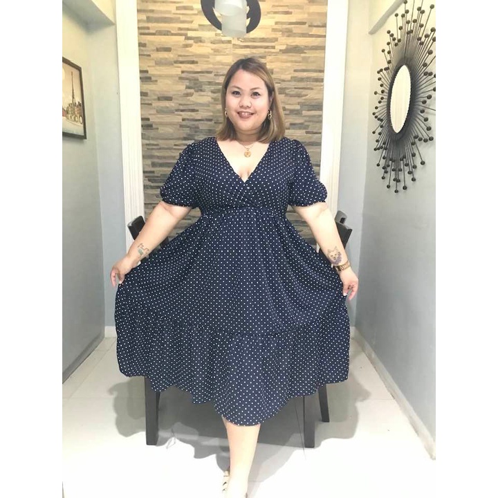PLUS SIZE MAXI POLKA DRESS | Shopee Malaysia