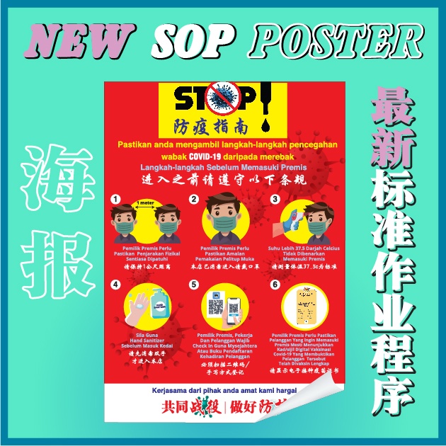 SOP POSTER Covid-19 Poster Wear Face Mask Social Distance Hand ...