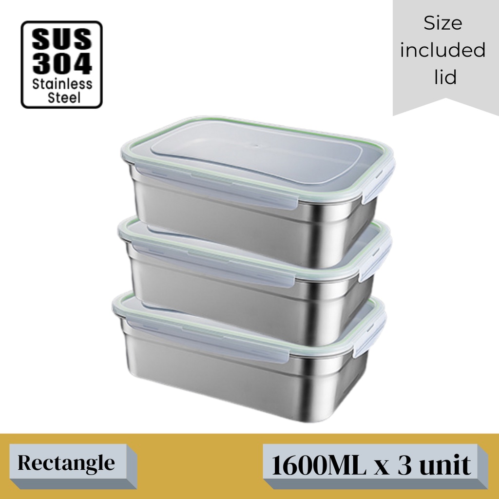 JX/EZALO 316 Stainless Steel Rectangle Snap Lock Storage Container ...