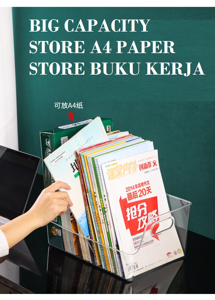 Book Storage Box Organizer Transparent Portable Large Desk Bekas Buku ...