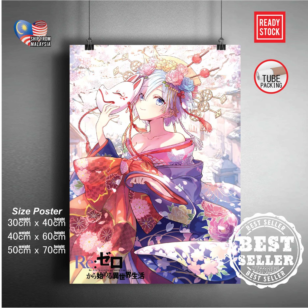 【READY STOCK】RE ZERO REM RAM Anime Poster Wall Poster Decor Wall art ...