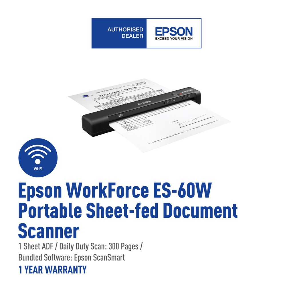 Epson WorkForce ES-60W WiFi Portable Sheetfed Document Scanner | Shopee ...