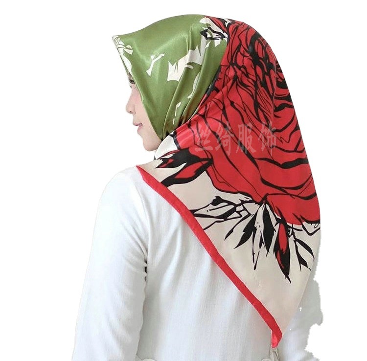 Malay Scarf Scarf Satin Printed Square Towel Elegant Flower Ladies ...