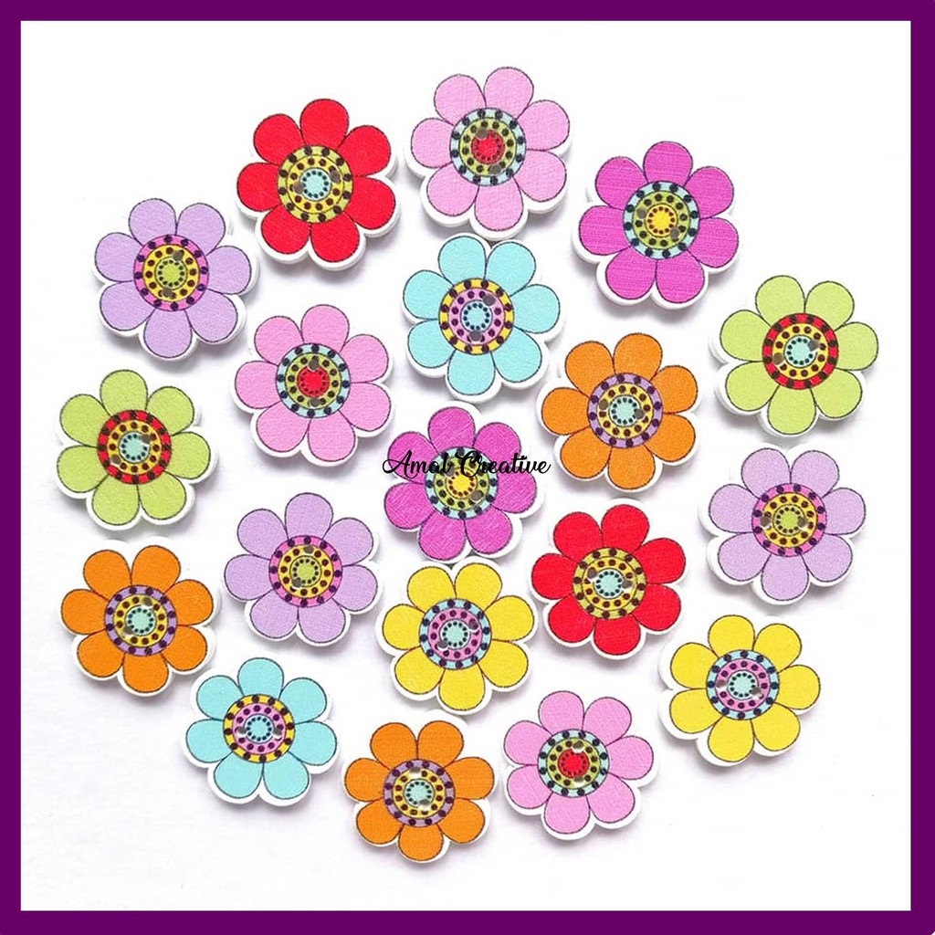 Happy Flower Wooden Buttons | Butang Kraf Kayu Bunga Comel | Craft ...