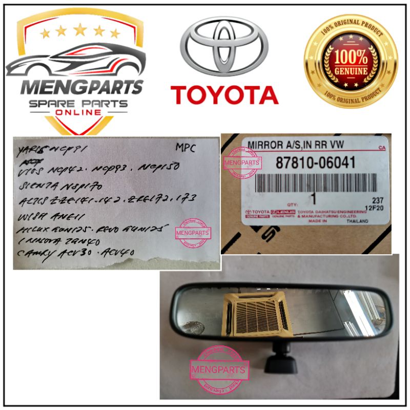 💯% ORIGINAL TOYOTA INNER MIRROR / ROOM MIRROR BACK VIEW / CERMIN BELAKANG 87810-06041 VIOS ALTIS ...