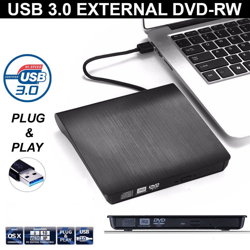 USB 3.0 DVD RW CD External Burner + Optical Drive Writer Reader For PC ...