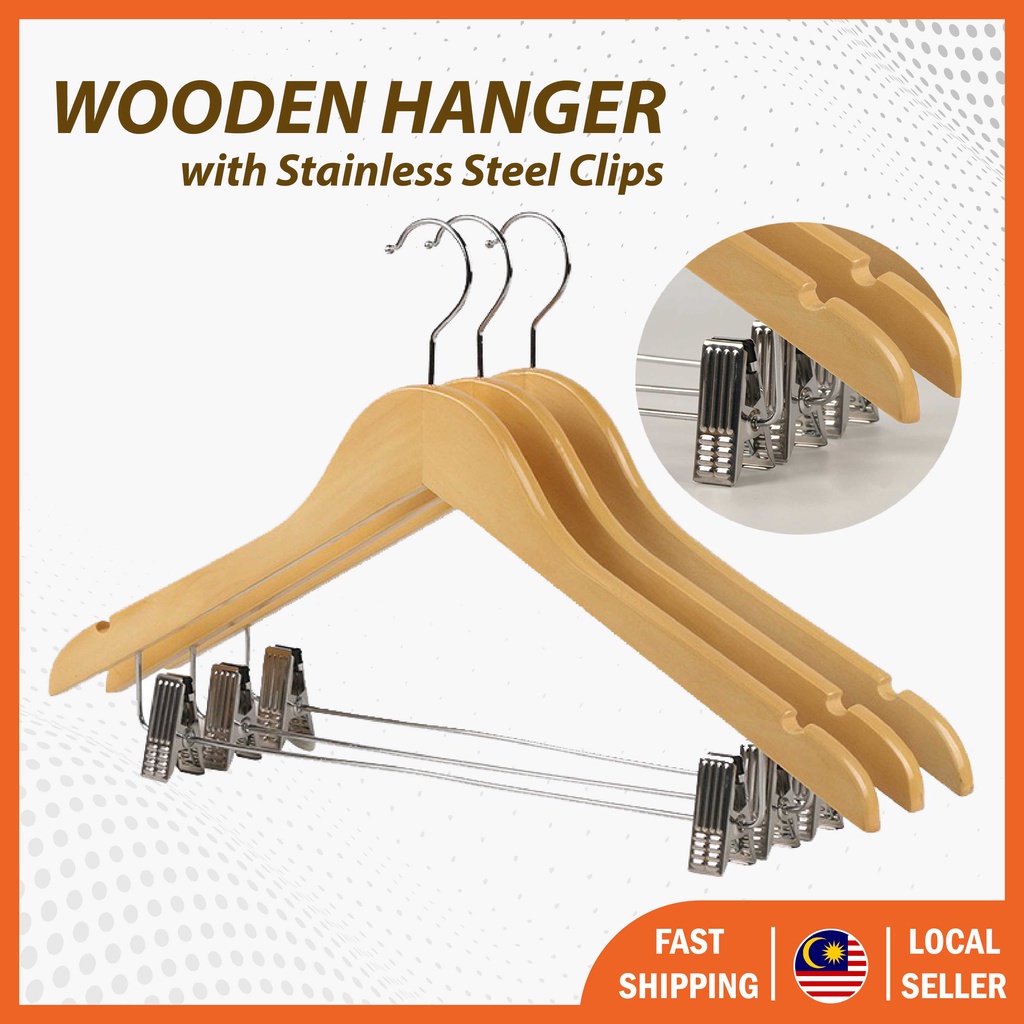 High Quality Wood Clip Hanger Solid Clothes Wooden Hanger Baju Hanger ...