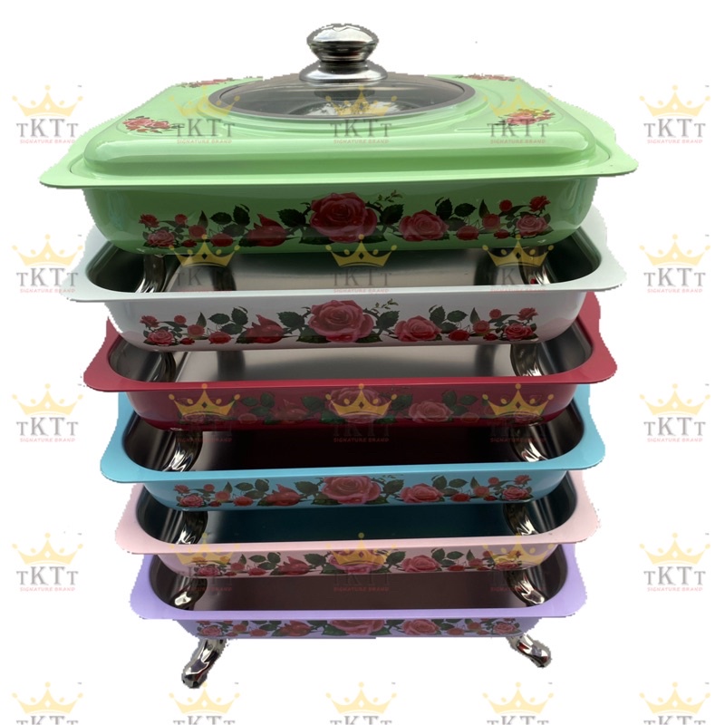 TKTT 35x27 Curve Cut Colourful Stainless Steel Embossed Buffet Food Pan ...