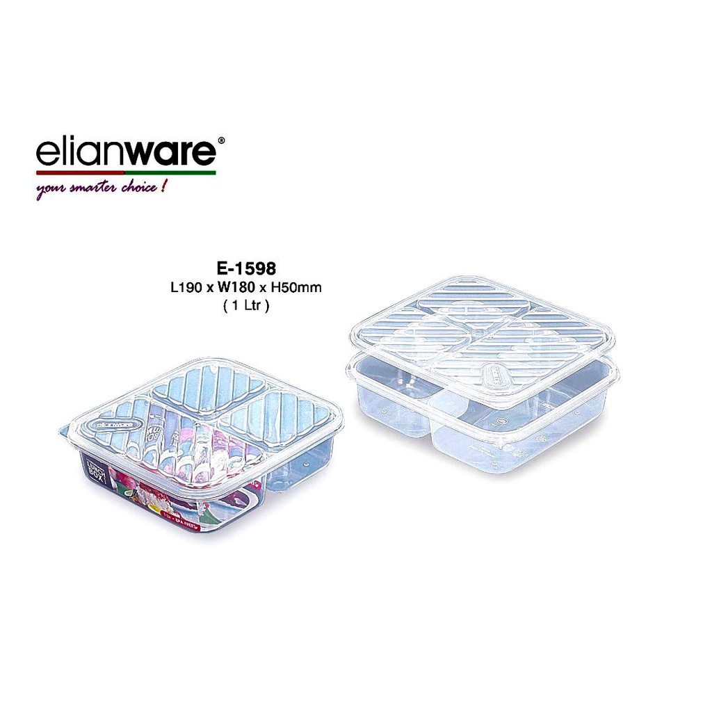 Elianware E-1598 BPA Free Plastic Transparent Clear 3 Compartment Lunch ...