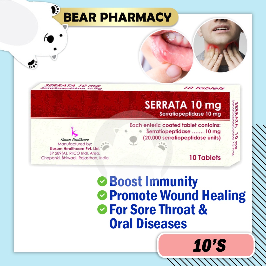 SERRATA 10mg (20,000 units Seratiopeptidase) Enteric Coated Tablets 10 ...