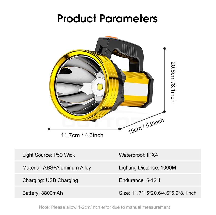 Outtobe Flashlights P50 Super Bright Flashlight Waterproof Torchlight Rechargeable LED Spotlight ...