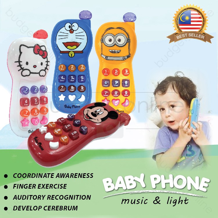 Cartoon Baby Phone With Music & Light Nursery Musical Toys For 3 ...