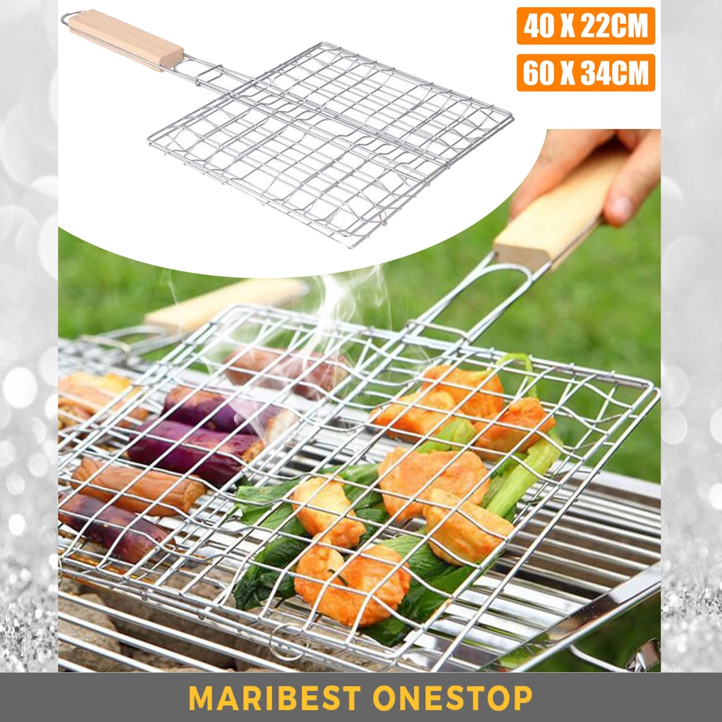 BBQ Mesh Grill Net Clip Jaring Pemanggang Bakar Ikan foldable BBQ ...