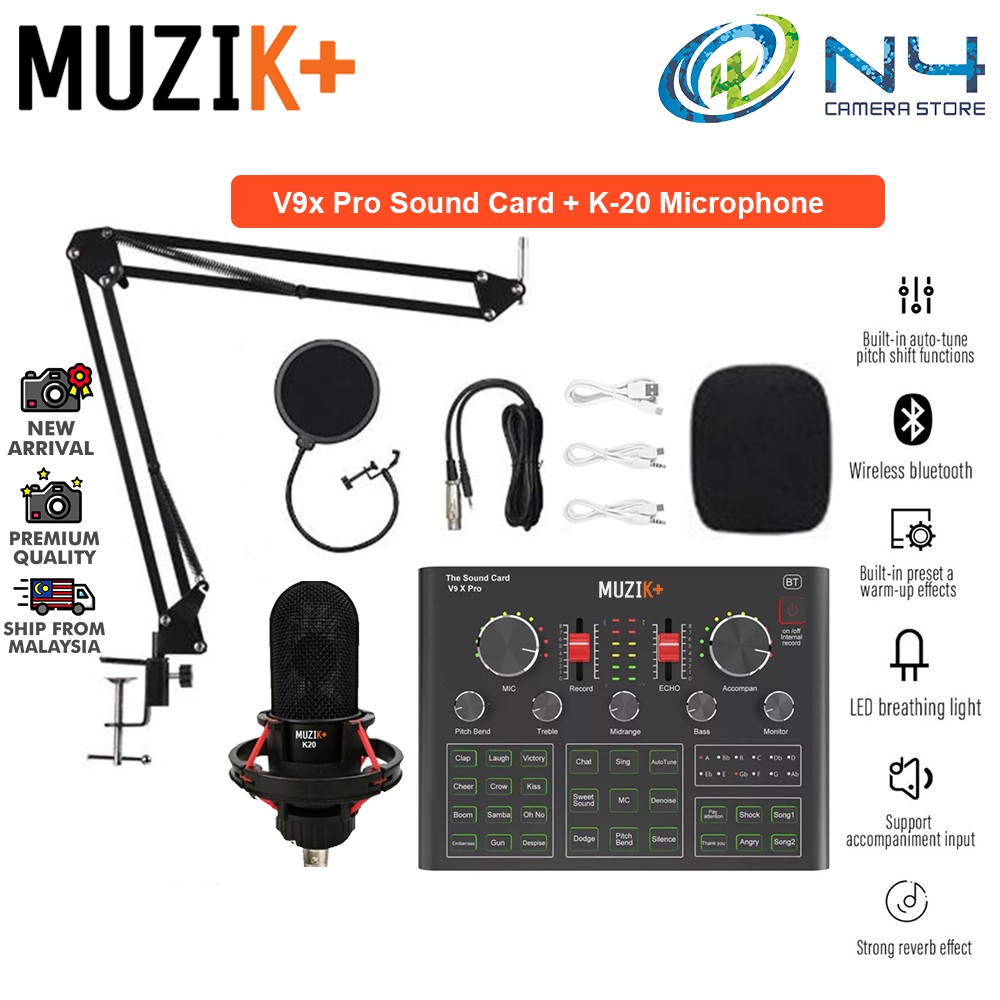 MUZIK+ Sound Card V9X PRO/V8X PRO/V8 English VersionAudio USB Headset Microphone Webcast Live ...