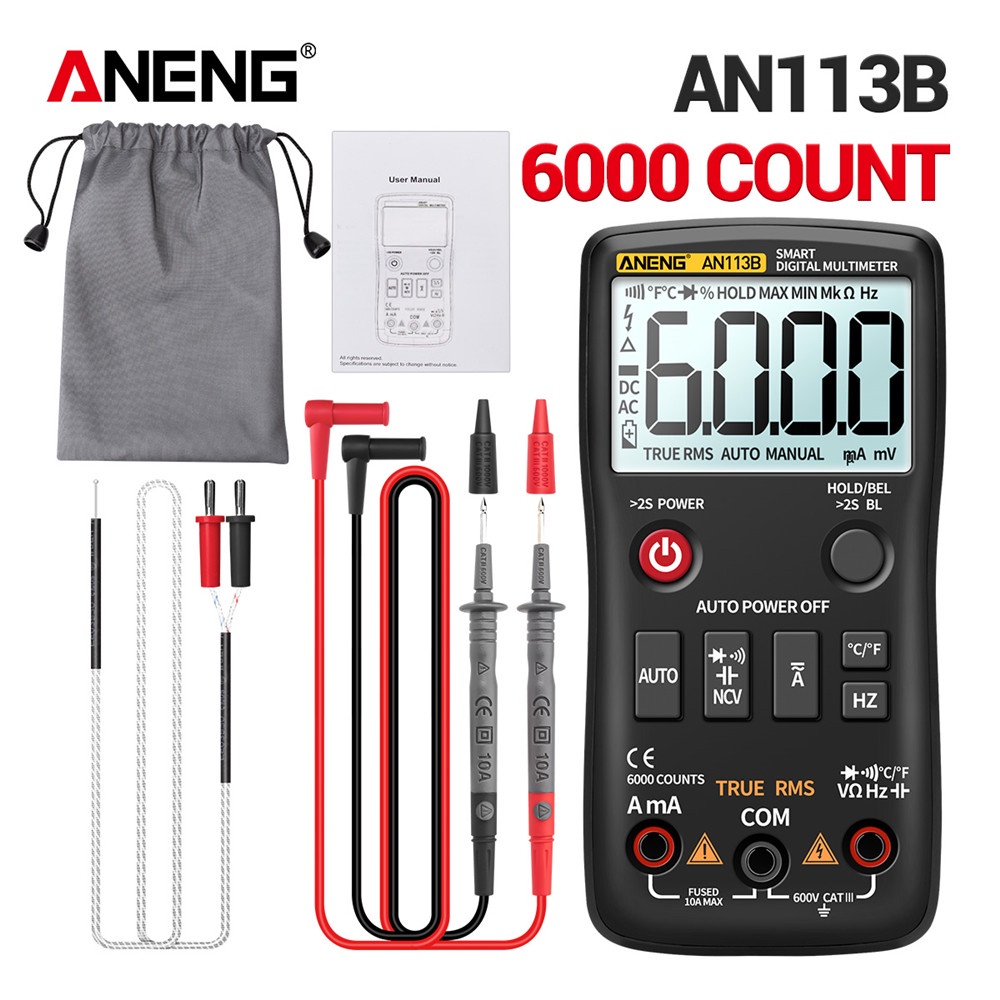 ANENG AN113B 6000 counts intelligent true RMS digital multimeter LCV ...