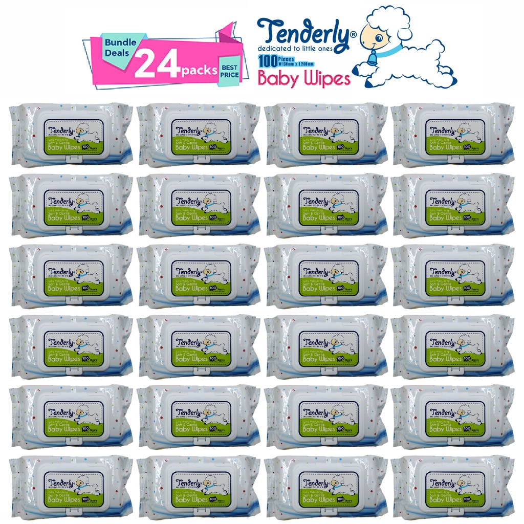 Tenderly Baby Wipes 2X100s*12 Packs (24 Flip-top Packs) BUNDLE DEAL wet ...