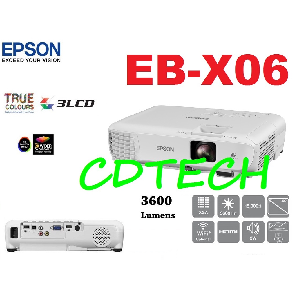 Epson EB-X06 XGA 3LCD Projector [XGA, 3600 lumens 3LCD Contrast Ratio ...