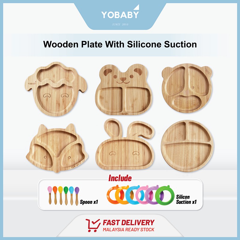 【CLEARANCE】Bamboo Wooden Plate Baby Self Eating With Anti-Slip Suction ...