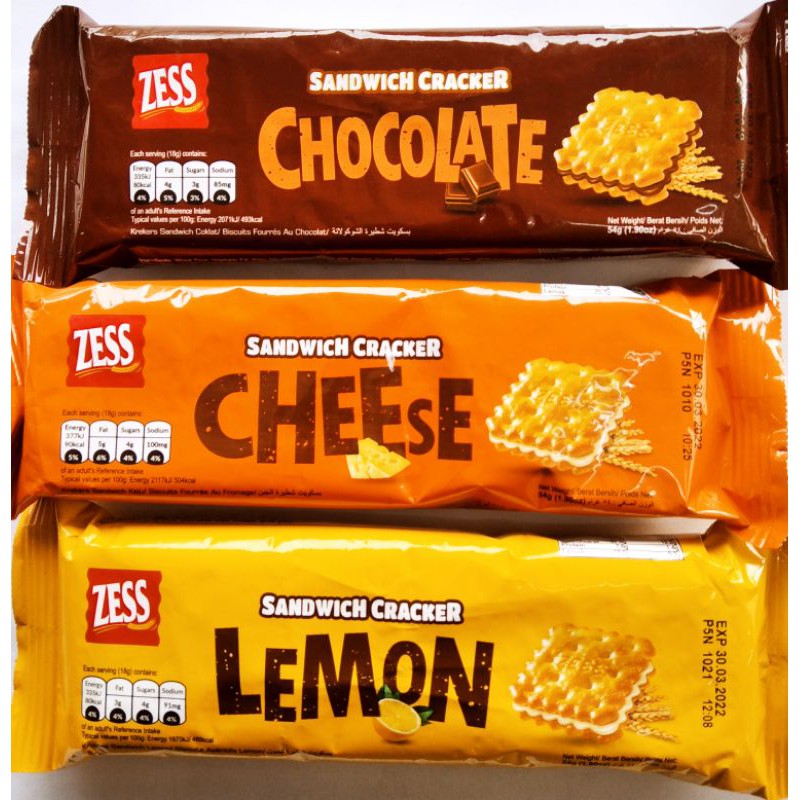 54g Zess Sandwich Cracker Cheese/Chocolate/Lemon | Shopee Malaysia