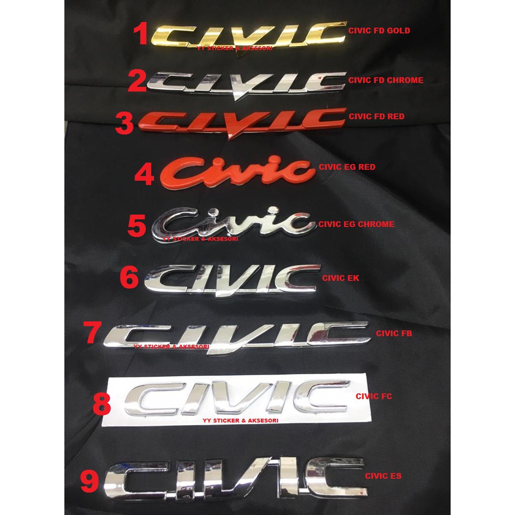 Civic Emblem Honda Civic EMBLEM LOGO HONDA CIVIC FC FD FB FC EK EG ES ...