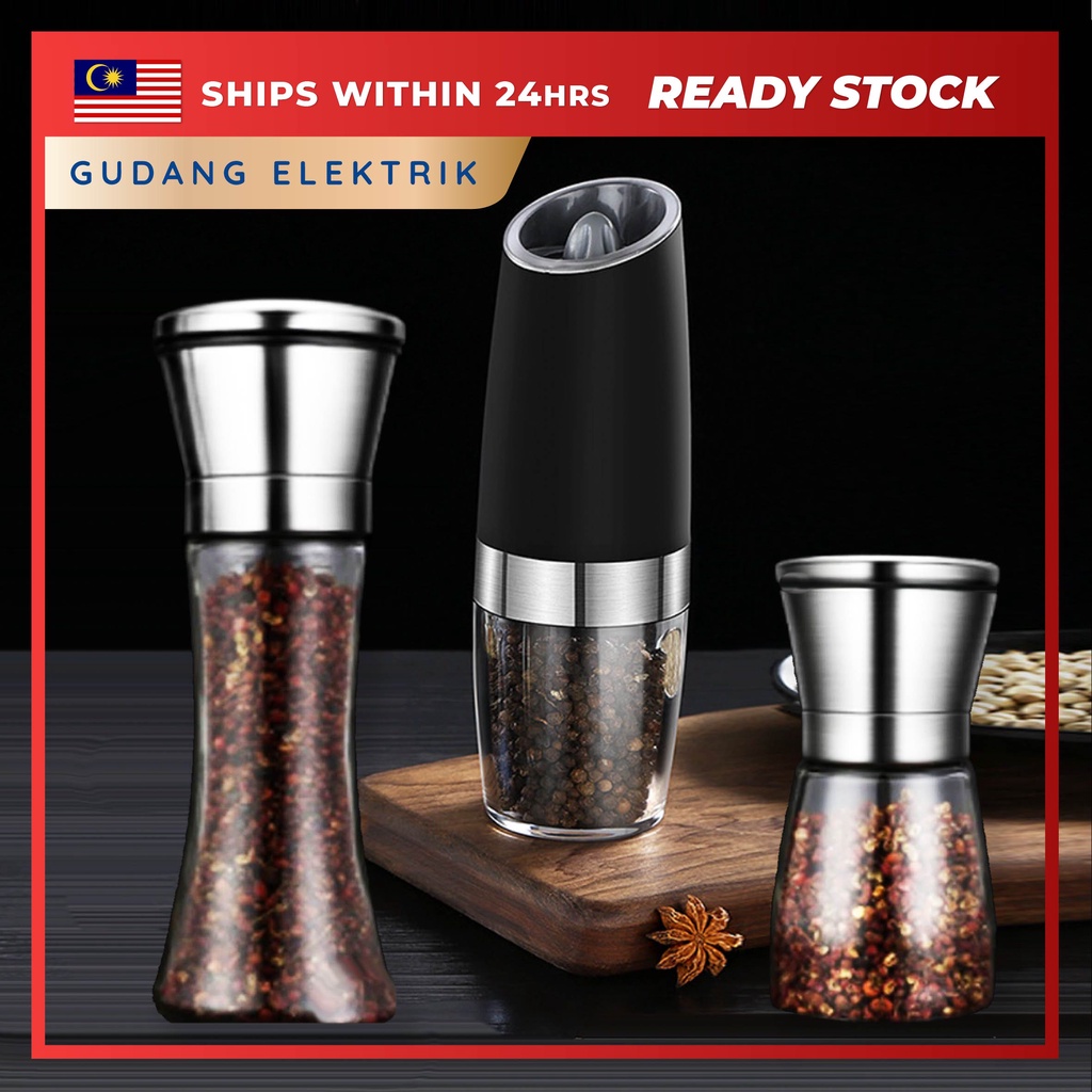 Auto Pepper Salt Grinder~Gravity Electric w LED/ Manual 304Stainless ...