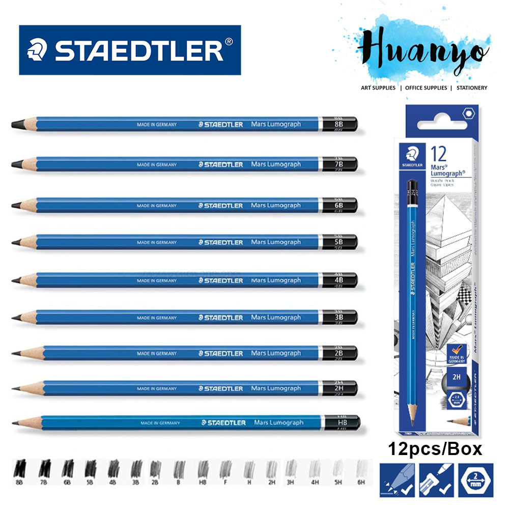 [PER BOX/12pcs] Staedtler Mars Lumograph Drawing Pencil 100 (2B,3B, 4B,5B,6B,7B,8B,9B,B,HB,H, 2H ...