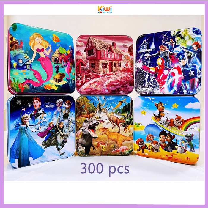 300pcs Cartoon jigsaw Puzzles Early Learning Metal Box Kids Puzzle kid ...