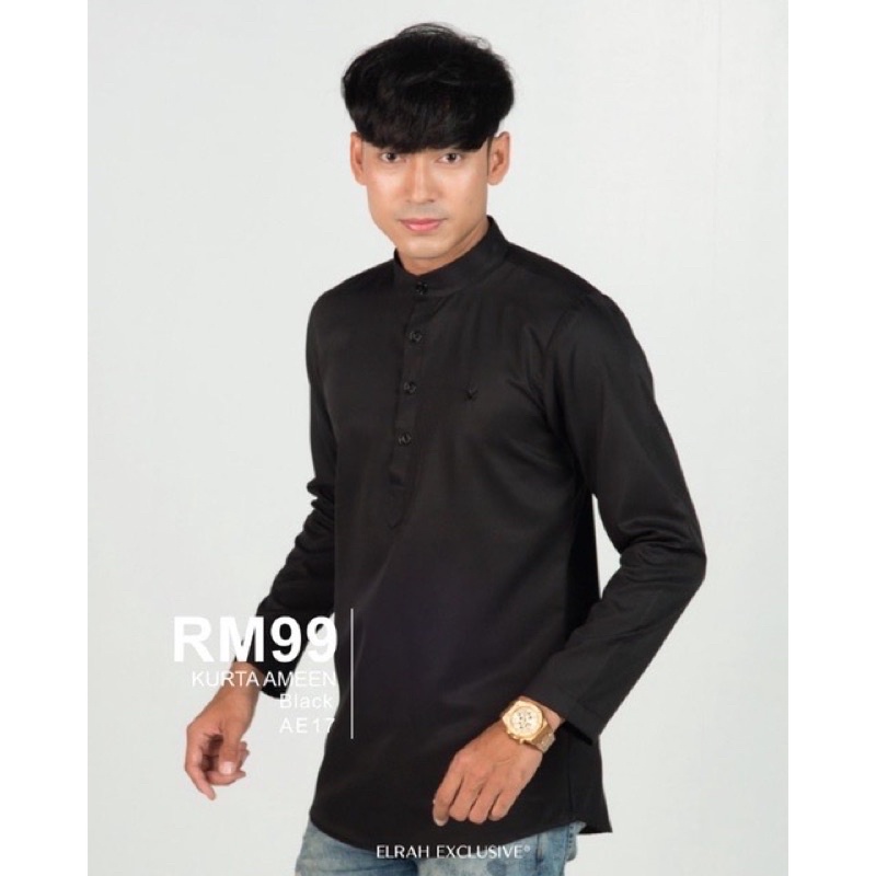 🔥 NEW ARRIVAL KURTA ELRAH EXCLUSIVE 2022 💥 BLACK HITAM | Shopee Malaysia