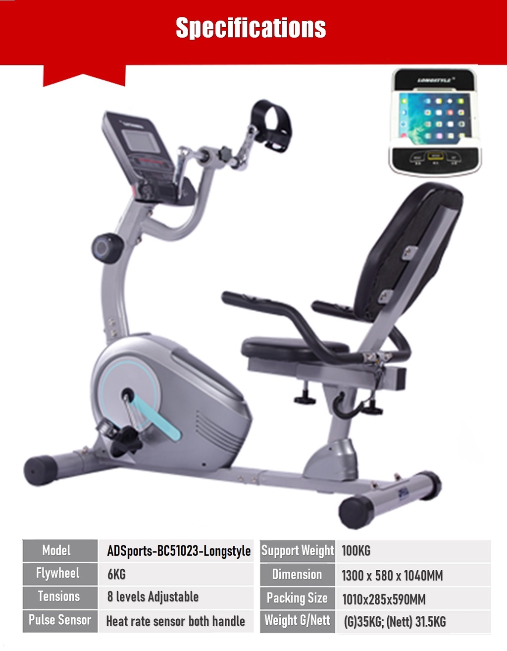 Demo Unit (95% new) Rehabilitation Bike ADSports BC51023 Longstyle For ...