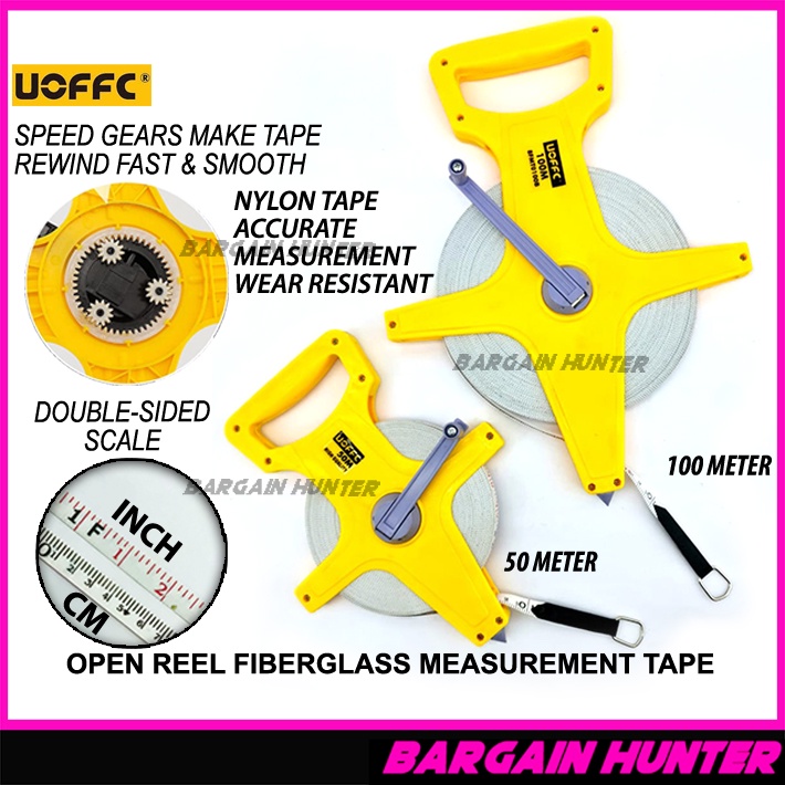 UOFFC 50M 100M FIBERGLASS MEASURING TAPE / TALI UKUR / OPEN REEL ...