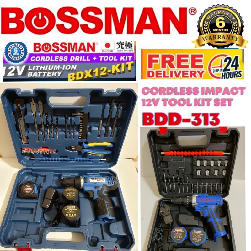 BOSSMAN 12V IMPACT DRILL WITH TOOL KIT - BDX12-KIT & BDD 313-KIT ...