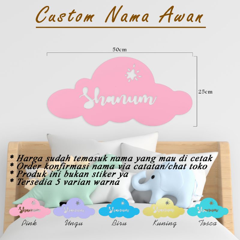 HIASAN DINDING Wooden Name Wall Decoration Custom Name Cloud Shape ...