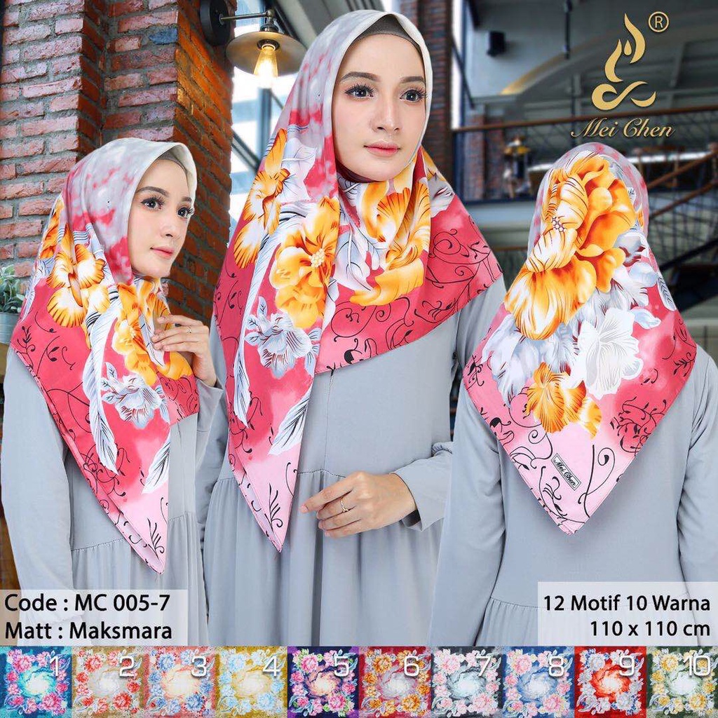 Maxmara Satin Rectangular Hijab Party Square Motif Ori Mei Chen MC 005 ...