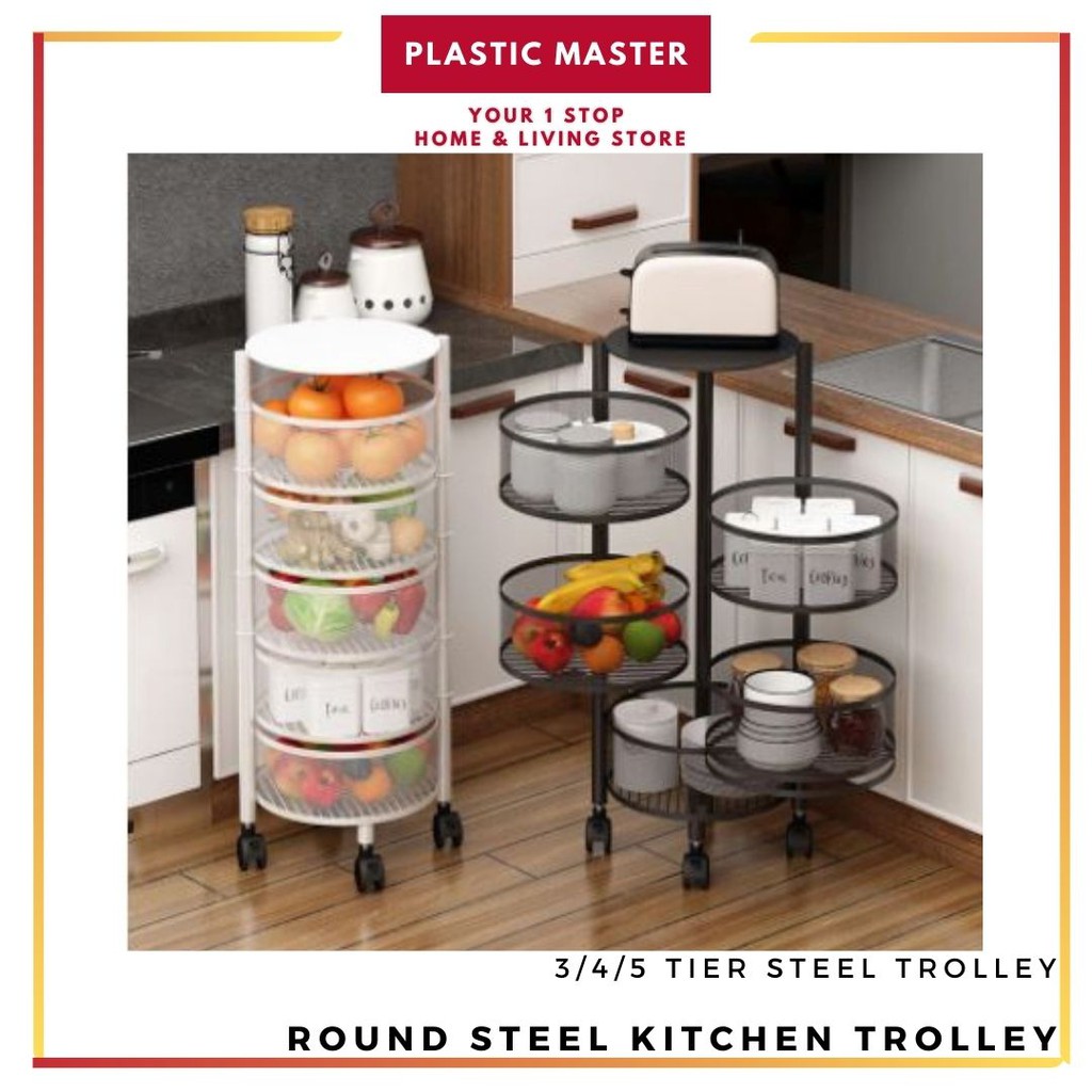 3/4/5 Layer New design Round movable rotating kitchen basket trolley ...