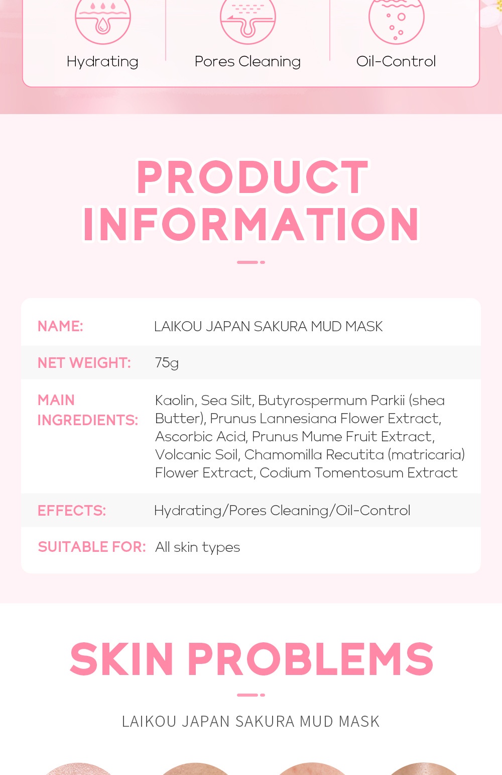 LAIKOU Japan Sakura Mud Mask Cleansing Pores Clay Mask Remove Blackhead ...