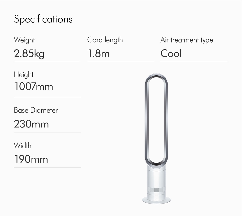 Dyson Cool™ Tower Fan AM07 (White)| Powerful airflow | Bladeless | Easy ...