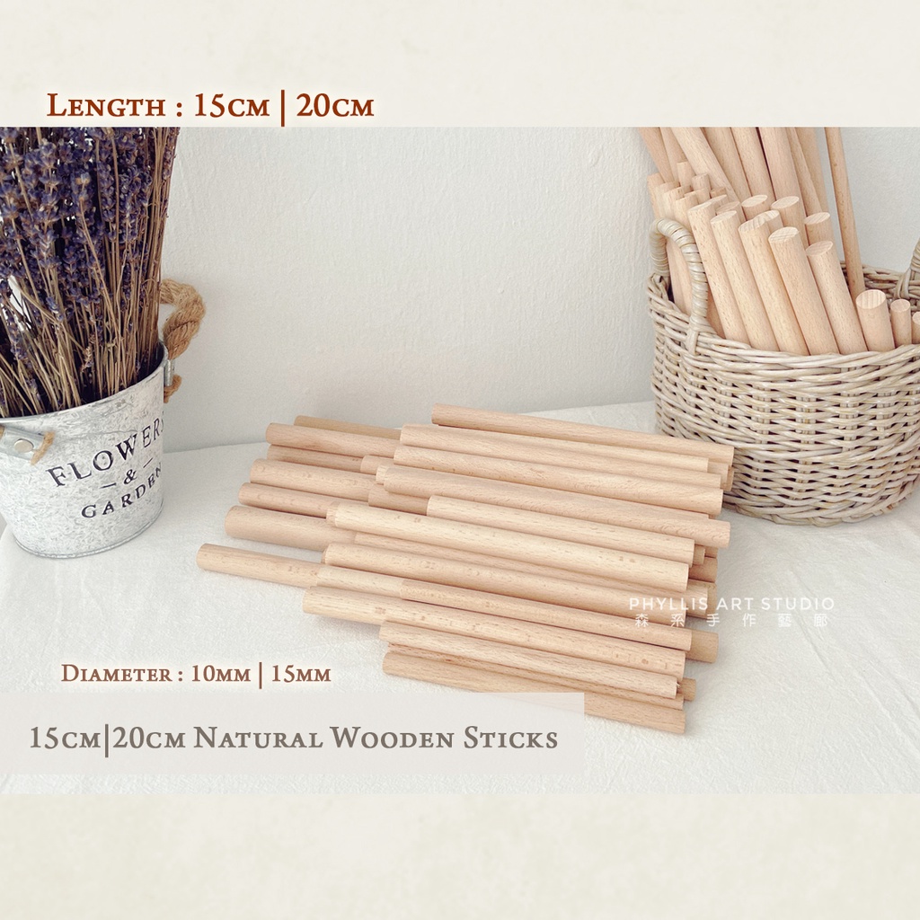 15cm | 20cm Wooden Stick | Decoration Handmade DIY Wood Dowel Stick ...