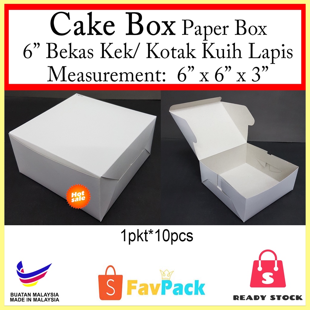 Cake Box/ Bekas Kek/ Kotak Kuih Lapis, Size(inch): 6” x 6” x 3” (10pcs ...