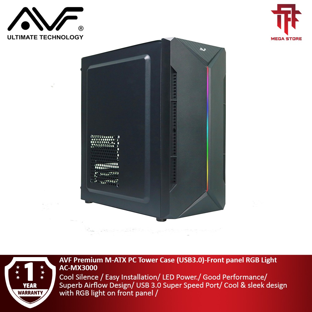 AVF Premium M-ATX PC Tower Case (USB3.0)-Front panel RGB Light) - Black ...