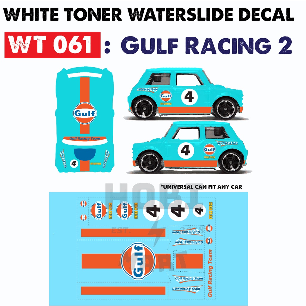 Gulf racing Decals Hotwheels Tomica 1:64 diecast custom white toner ...